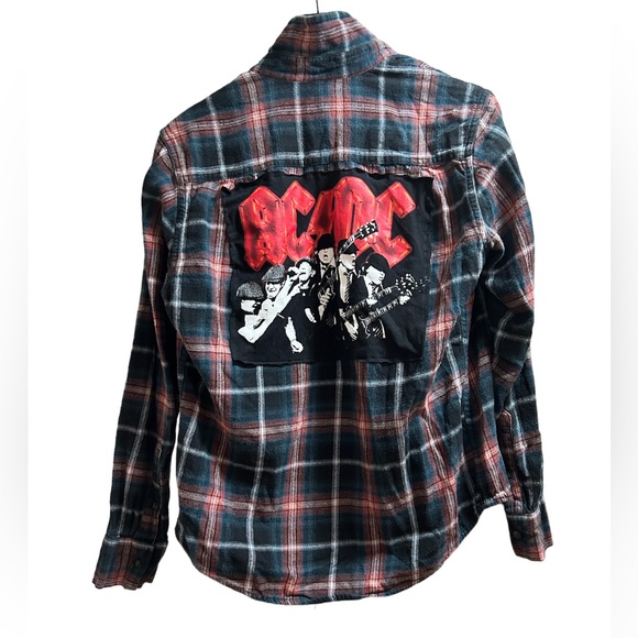 Earth Art hand crafted artisan | Tops | Acdc Band Flannel Upcycled ...